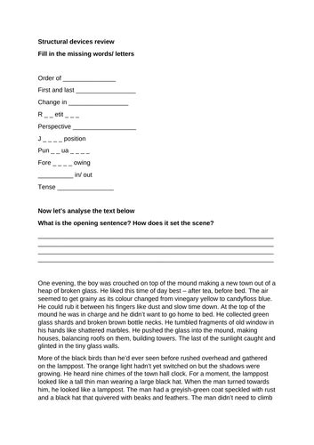English Gcse Analysing Structure Teaching Resources