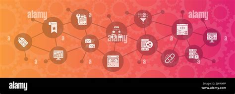 Seo Web Banner With White Icons Set Bookmark Hosting Hyperlink