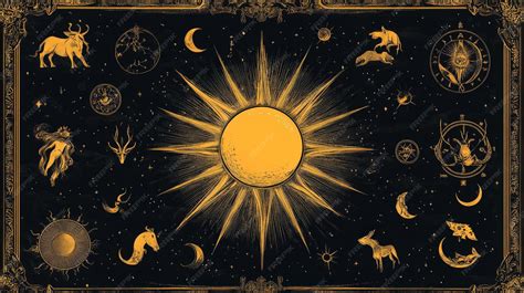 Mystical Zodiac Poster With Golden Sun And Zodiac Symbols Premium Ai