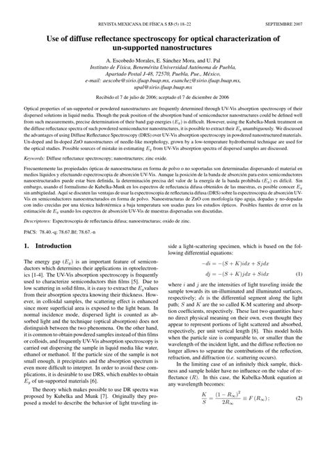 Pdf Use Of Diffuse Reflectance Spectroscopy For Optical Characterization Of Un Supported