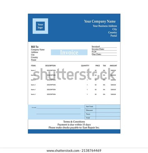 Invoice Design Bill Pad Template Stock Vector Royalty Free 2138764469
