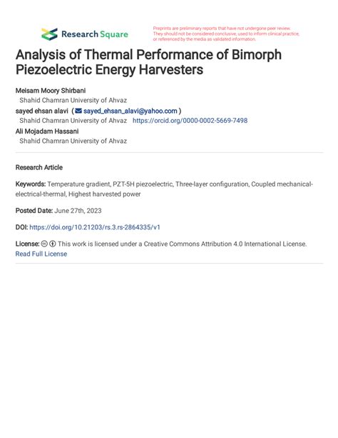 Pdf Analysis Of Thermal Performance Of Bimorph Piezoelectric Energy