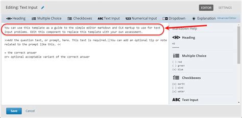 create a text input problem question original elearning