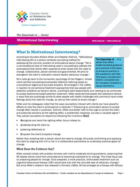 Ccsa Motivational Interviewing Summary 2017 En Pdf Psychotherapy Empathy