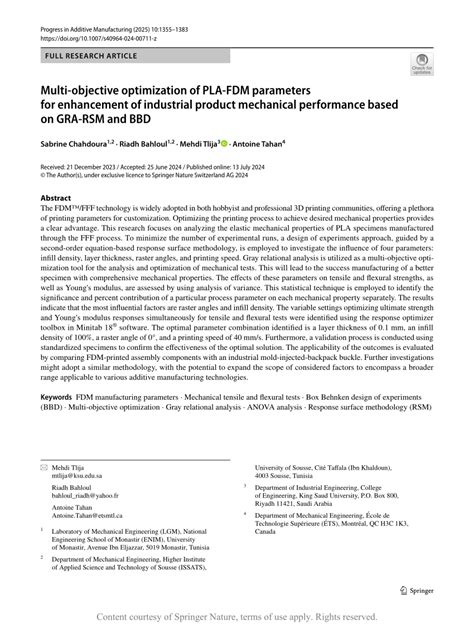 Multi Objective Optimization Of Pla Fdm Parameters For Enhancement Of