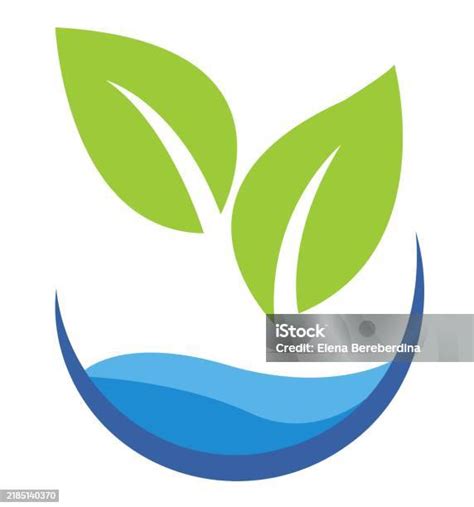 로고는 흰색 배경에 푸른 물결 위로 자라는 두 개의 밝은 녹색 잎을 보여줍니다 이 개념은 수경법 정원 가꾸기 친환경성을 나타냅니다 새싹에 대한 스톡 벡터 아트 및 기타