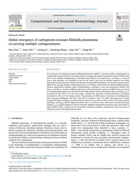 Pdf Global Emergence Of Carbapenem Resistant Klebsiella Pneumoniae Co Carrying Multiple