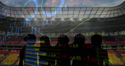 Statistical Data Processing Against Silhouette Of Fans Cheering And