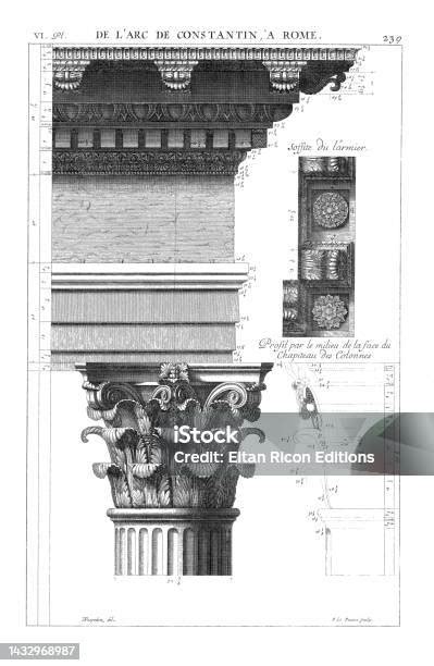 로마의 콘스탄티누스 아치에서 로마의 고대 건물 1682에 의해 기둥의 수도의 얼굴의 중간을 통해 프로필 0명에 대한 스톡 벡터 아트 및 기타 이미지 Istock