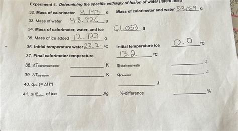 Solved Experiment Determining The Specific Enthalpy Of Chegg