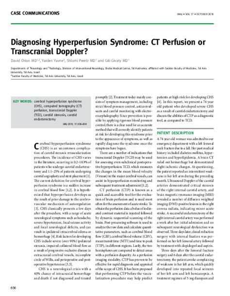 Pdf Diagnosing Hyperperfusion Syndrome Ct Perfusion Or Transcranial Doppler