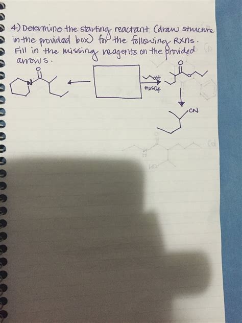 solved determine the starting reactant draw structure in
