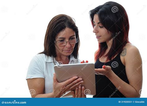 Daughter Teaches Mother Stock Image Image Of Women White 31920551