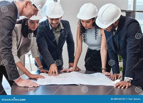 Collaboration Architecture And Blueprint With People In Meeting For Graphic Engineering And