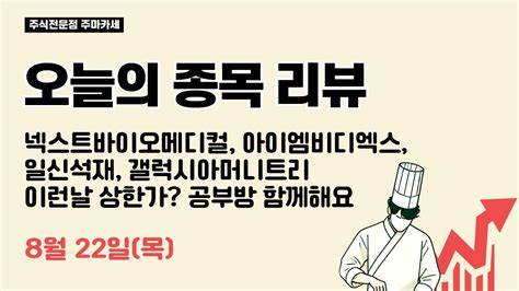 오늘의종목 리뷰 넥스트바이오메디컬 아이엠비디엑스 일신석재 갤럭시아머니트리 이런날 상한가라니 공부방에서 함께해요🚀