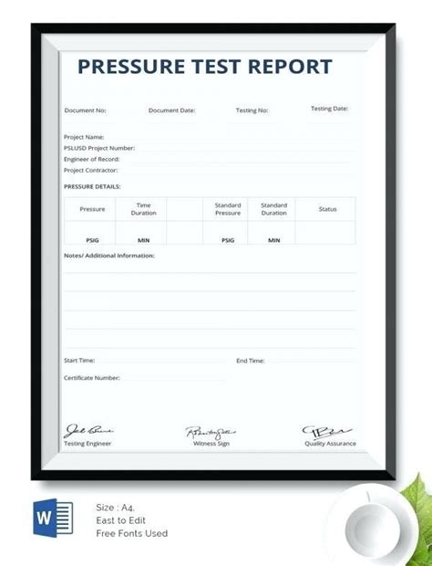 Hydrostatic Pressure Test Report Template Templates Example Templates Example