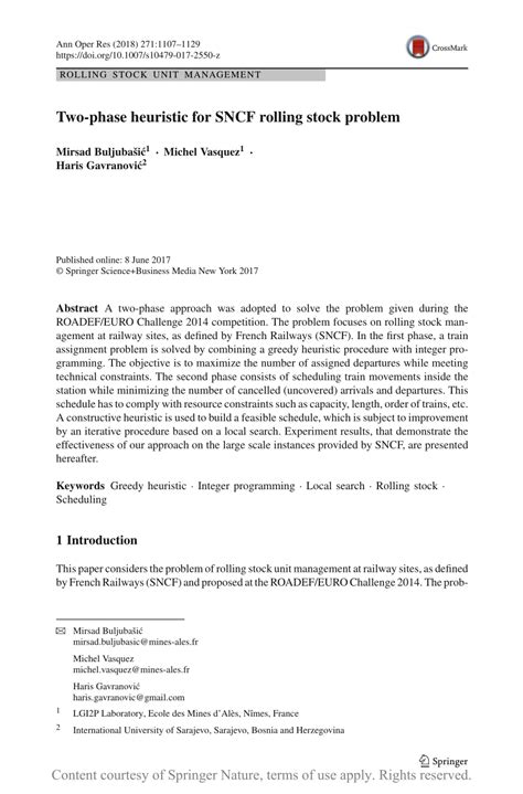 two phase heuristic for sncf rolling stock problem request pdf
