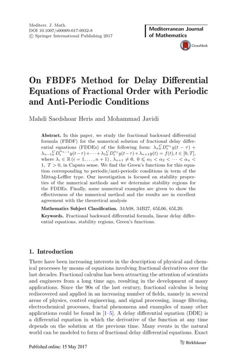 Pdf On Fbdf5 Method For Delay Differential Equations Of Fractional Order With Periodic And