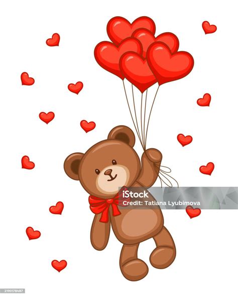 귀여운 발렌타인 데이 곰 비행 하트 풍선 벡터 일러스트 레이 션 갈색에 대한 스톡 벡터 아트 및 기타 이미지 갈색 곰 공휴일 Istock