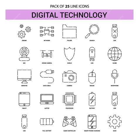Premium Vector Digital Technology Line Icon Set 25 Dashed Outline Style