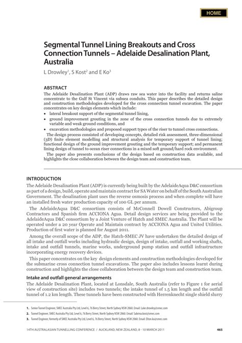 Pdf Segmental Tunnel Lining Breakouts And Cross Connection Tunnels Adelaide Desalination
