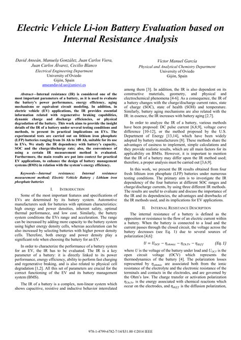 Pdf Electric Vehicle Li Ion Battery Evaluation Based On Internal