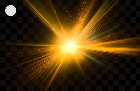 투명한 배경에서 렌즈 플레어 중앙의 밝은 노란색 빛 프리미엄 Psd 파일