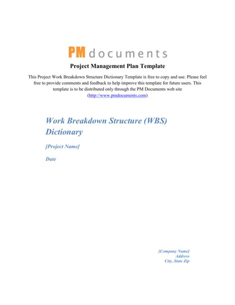 Wbs Dictionary Project Management Documents And Templates
