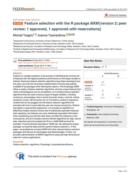 pdf feature selection with the r package mxm