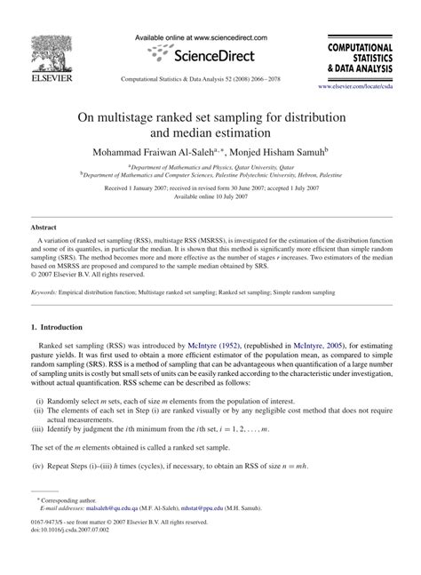 Pdf On Multistage Ranked Set Sampling For Distribution And Median Estimation