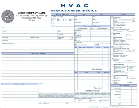 Hvac Service Order Invoice 3 Copy Triplicate 11x8 5 Personalized For Free