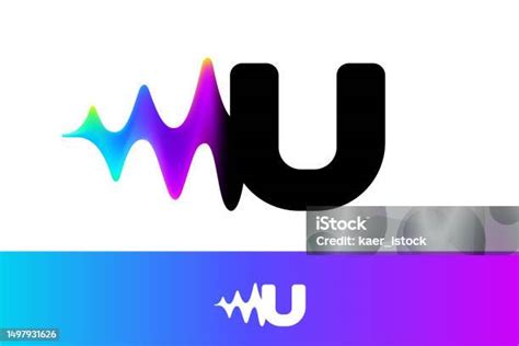 음파 흐름이 있는 문자 U 로고 생생한 라인 글리치 효과 여러 가지 빛깔의 네온 그라데이션 아이콘입니다 Dj에 대한 스톡 벡터 아트 및 기타 이미지 Istock