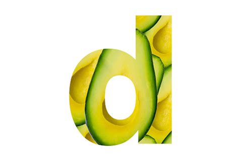 문자 D 알파벳 아보카도의 디자인 프로젝트 포스터 엽서 초대장 브로셔 및 앨범용 알파벳 컬렉션 아보카도의 일러스트레이션 Capital Region에 대한 스톡 사진 및 기타