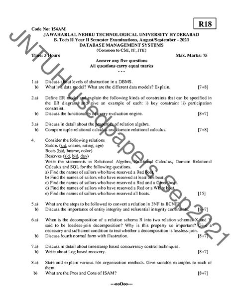 August September 2021 Code No 154am Jawaharlal Nehru Technological University Hyderabad B