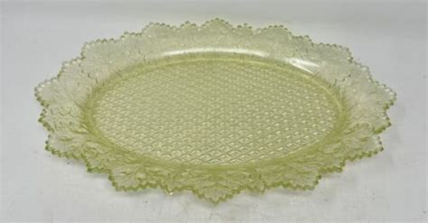 Antique 1880s Eapg Vaseline Uranium Glass Platter Maple Leaf Gillinder And Son 4648653627