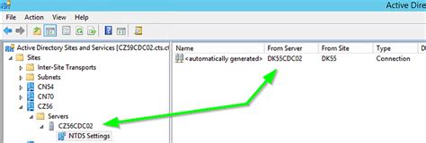 in ad sites and services missing the connection in ntds setting