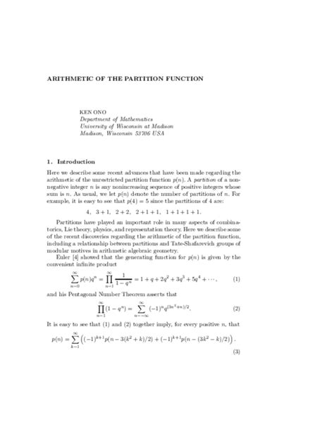 Pdf Arithmetic Of The Partition Function