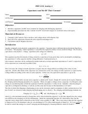 PHY Lab Capacitance Pdf PHY L Activity Capacitance And The RC Time Constant Name
