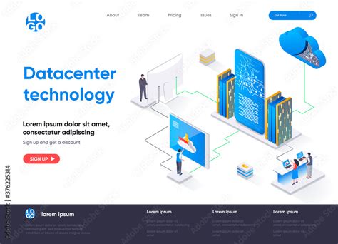 Data Center Technology Isometric Landing Page Internet Hosting Service Isometry Concept Data