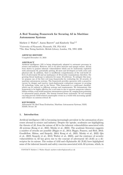 Pdf A Red Teaming Framework For Securing Ai In Maritime Autonomous Systems