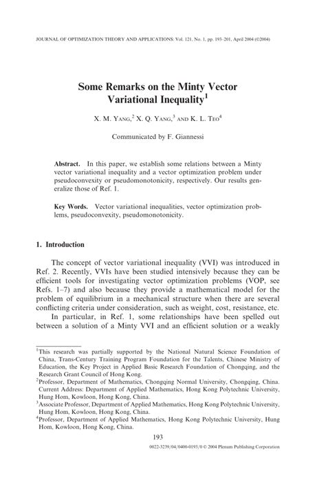 Pdf Some Remarks On The Minty Vector Variational Inequality