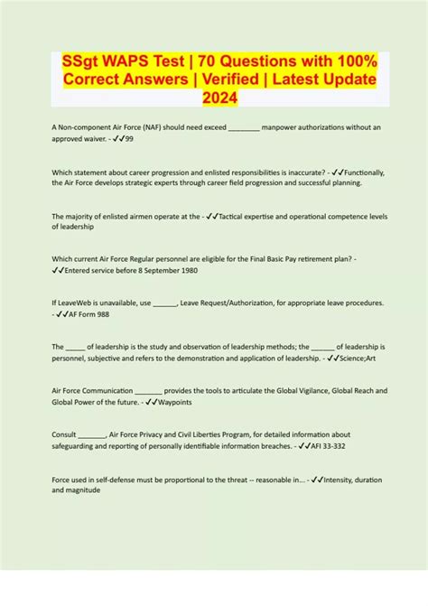 Ssgt Waps Test 70 Questions With 100 Correct Answers Verified
