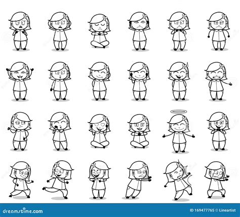 Sammlung Von Cartoon Hausfrau Poses Verschiedene Konzepte Vector