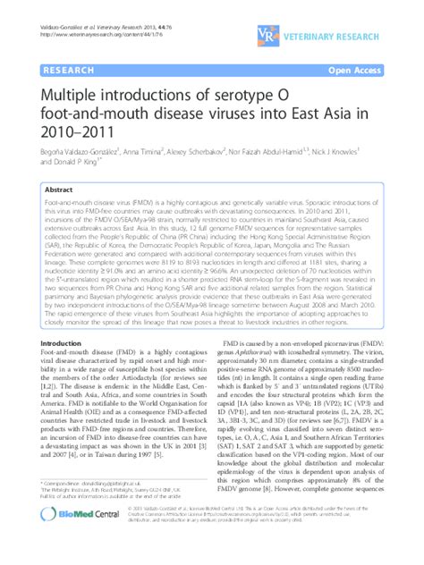 Pdf Multiple Introductions Of Serotype O Foot And Mouth Disease