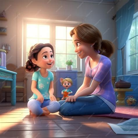 Premium Ai Image A Cartoon Scene Of A Girl And Her Mother Talking In