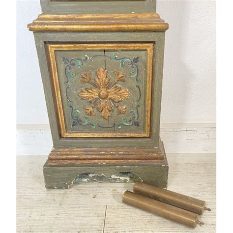 Antico Box Orologio Pendolo Dipinto Parete Muro Legno 1800 Pendola Cucu