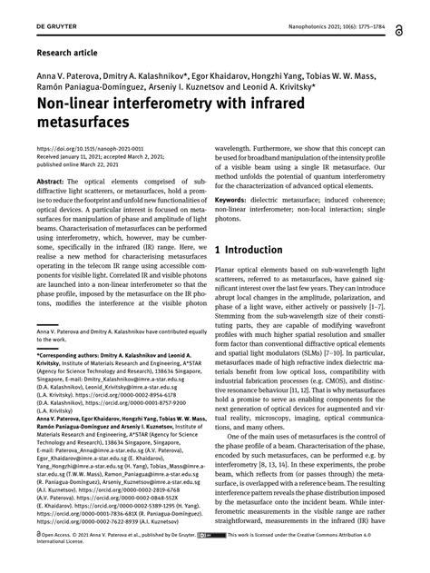 Pdf Non Linear Interferometry With Infrared Metasurfaces