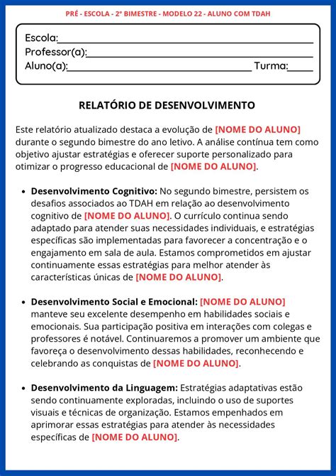 Relatório De Desenvolvimento Da Pré Escola Planos E Atividades