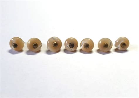 7 Victorian Mother Of Pearl Boot Buttons Central Brass Pin And Loop Shank Ideal For Dolls And