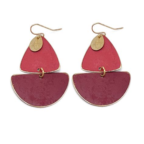 Brass Patina Earrings Reds Abstract Shapes Sweetside Candy And Ts